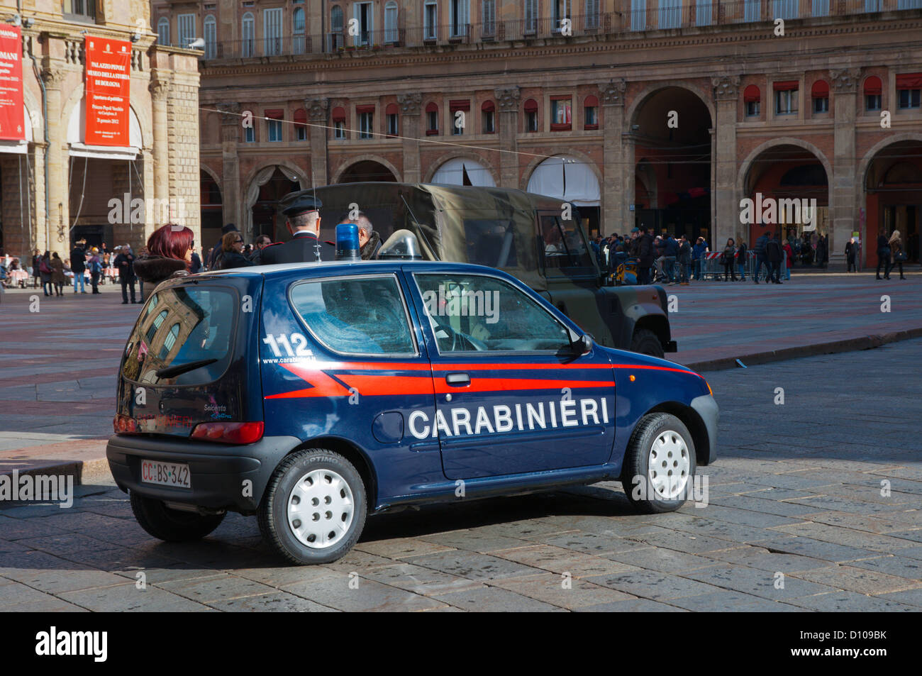 Carabinieri police car vehicle Piazza Maggiore square central Bologna ...