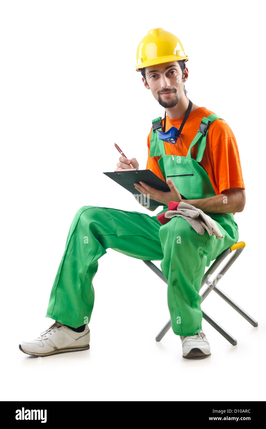 Construction worker isolated on white Stock Photo - Alamy
