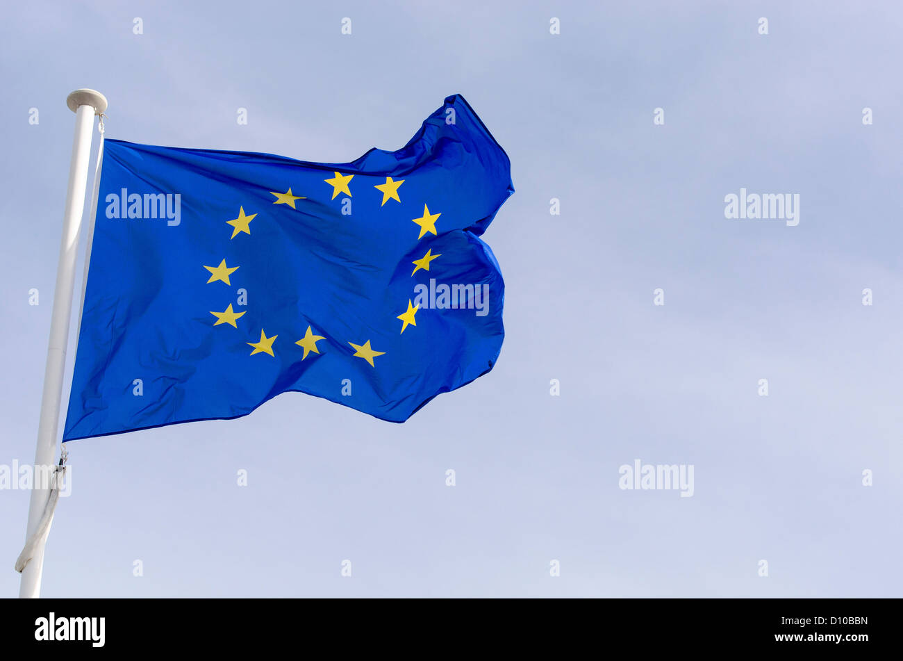 European Union flag flying in the wind in sky a slightly cloudy Stock ...