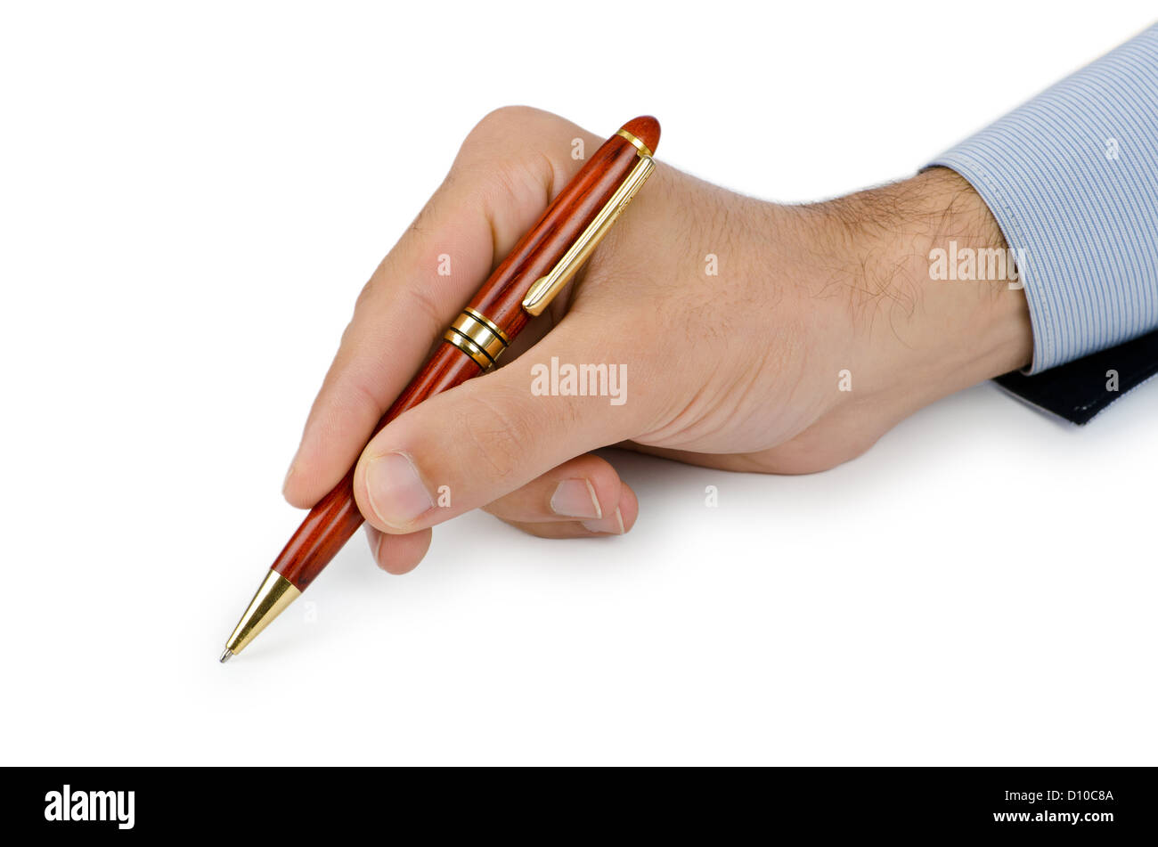 Hand with pen writing on white Stock Photo - Alamy