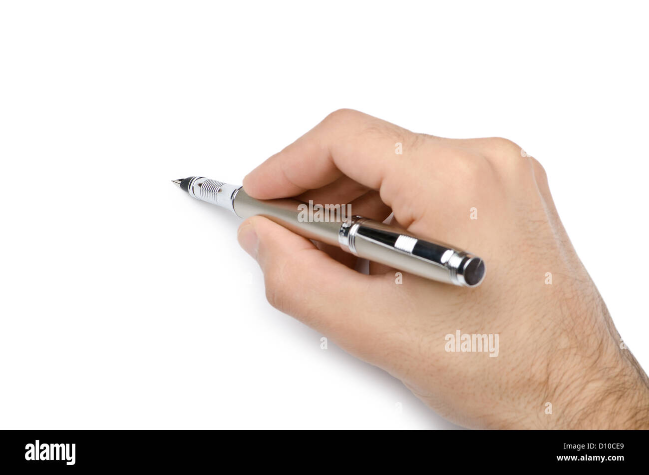 Hand with pen writing on white Stock Photo - Alamy
