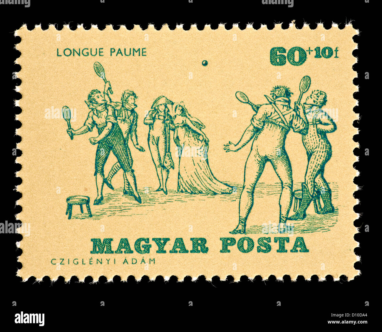 Postage stamp from Hungary depicting 18'th century tennis Stock Photo ...