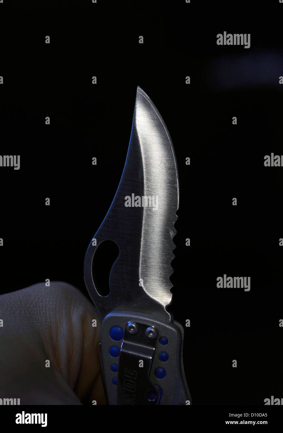 3 inch hunting knife with serrated section Stock Photo - Alamy