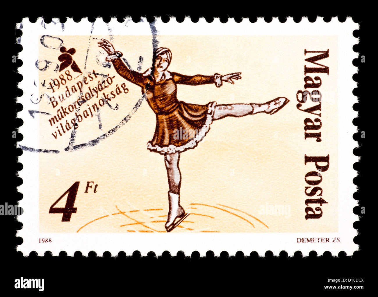 Postage stamp from Hungary depicting a 1930's era figure skater, issued ...