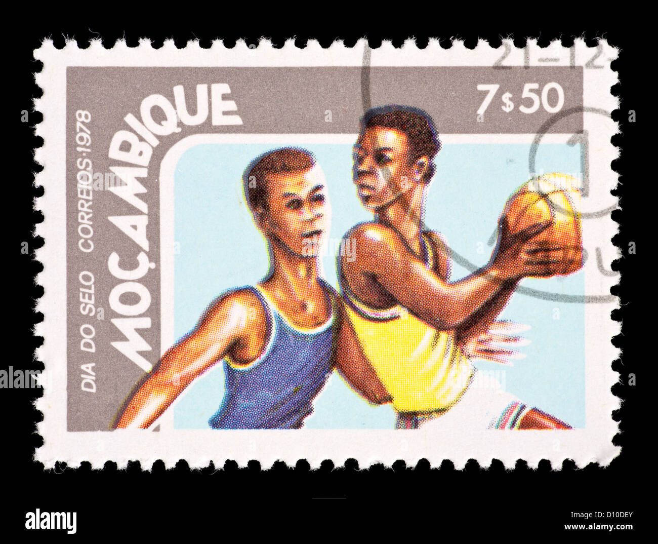 Postage stamp from Mozambique depicting two basketball players Stock ...