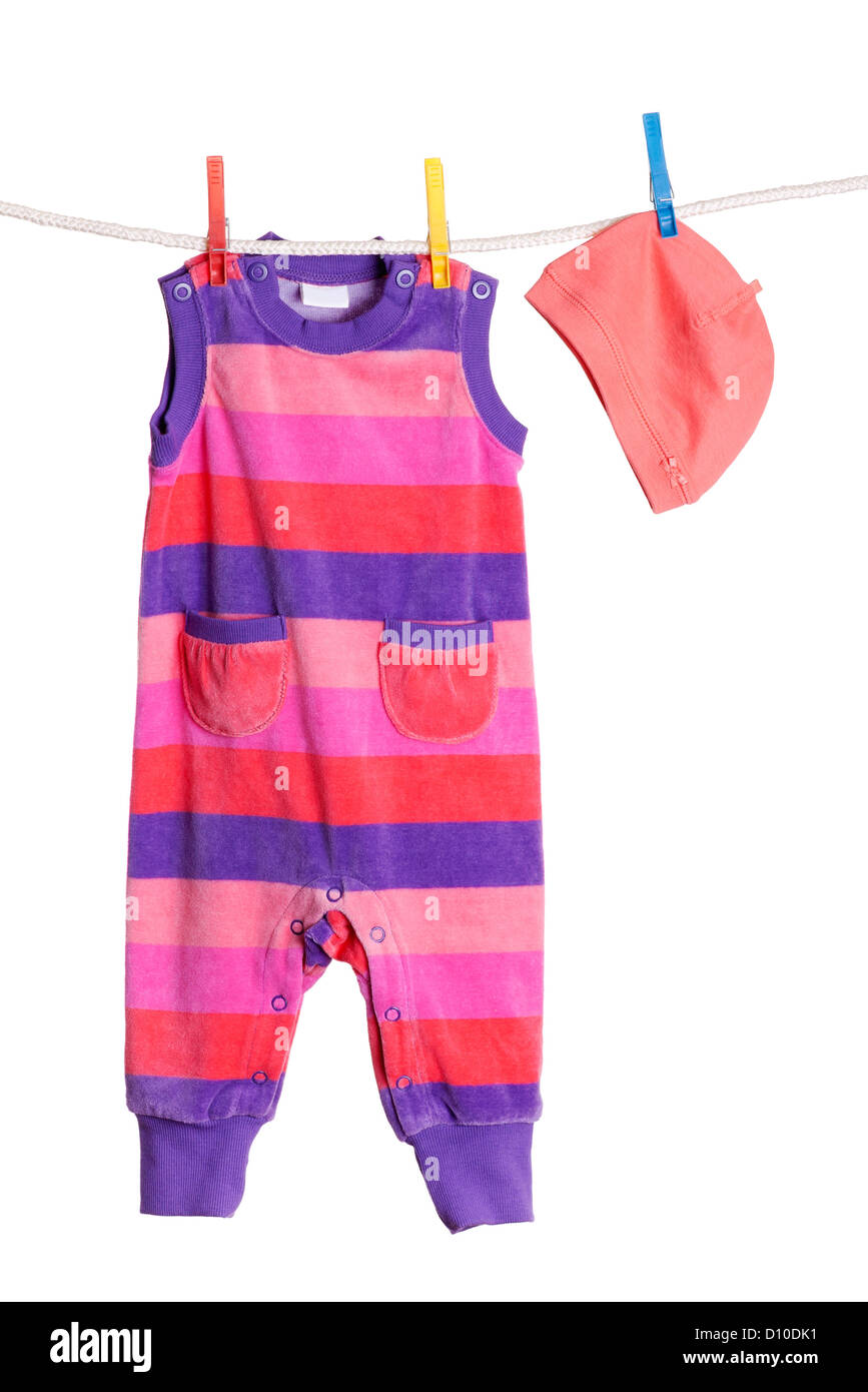 Baby Clothing Hanging on a Clothesline Isolated on White Background ...