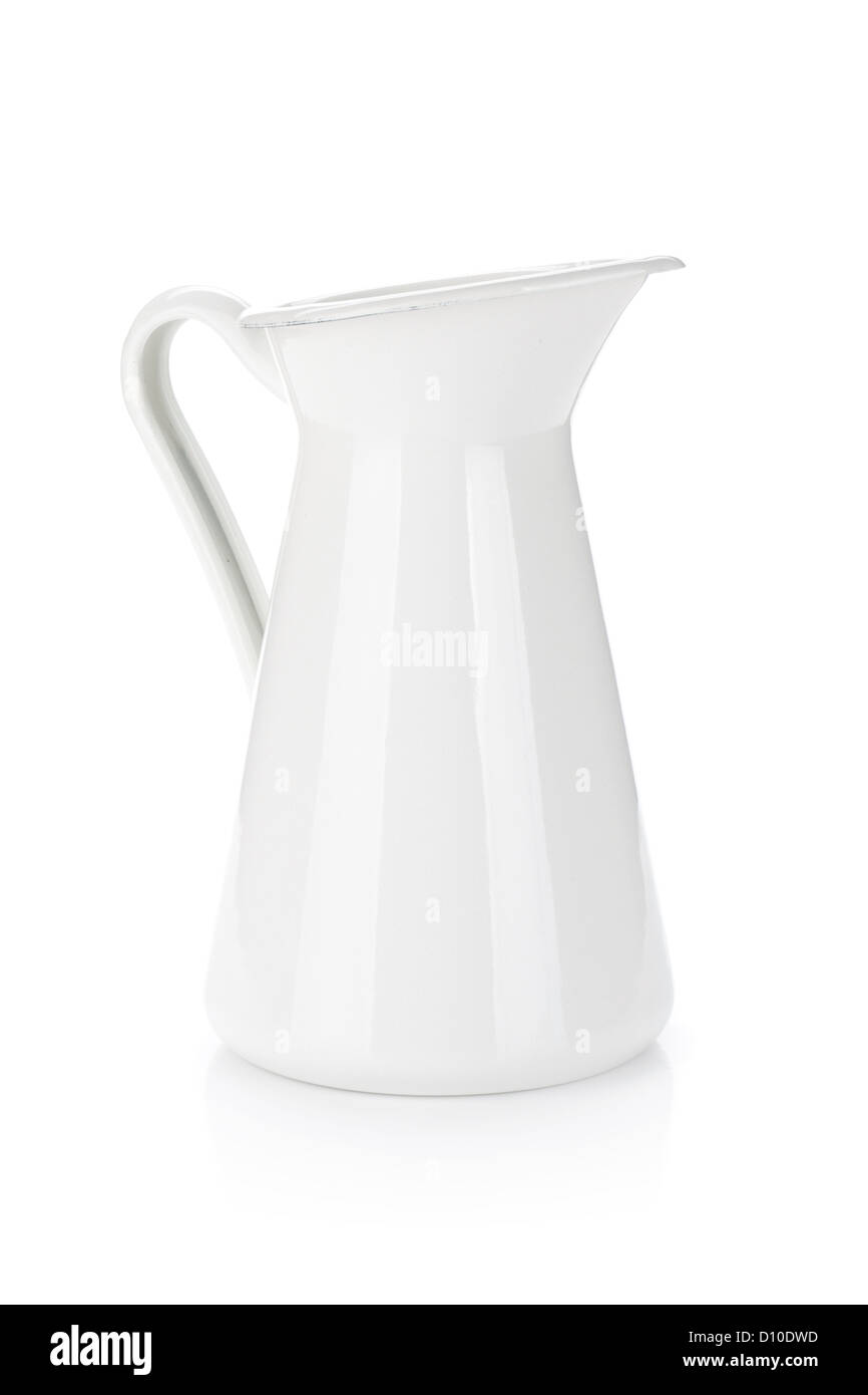 White metal milk pitcher. Isolated on white background Stock Photo - Alamy