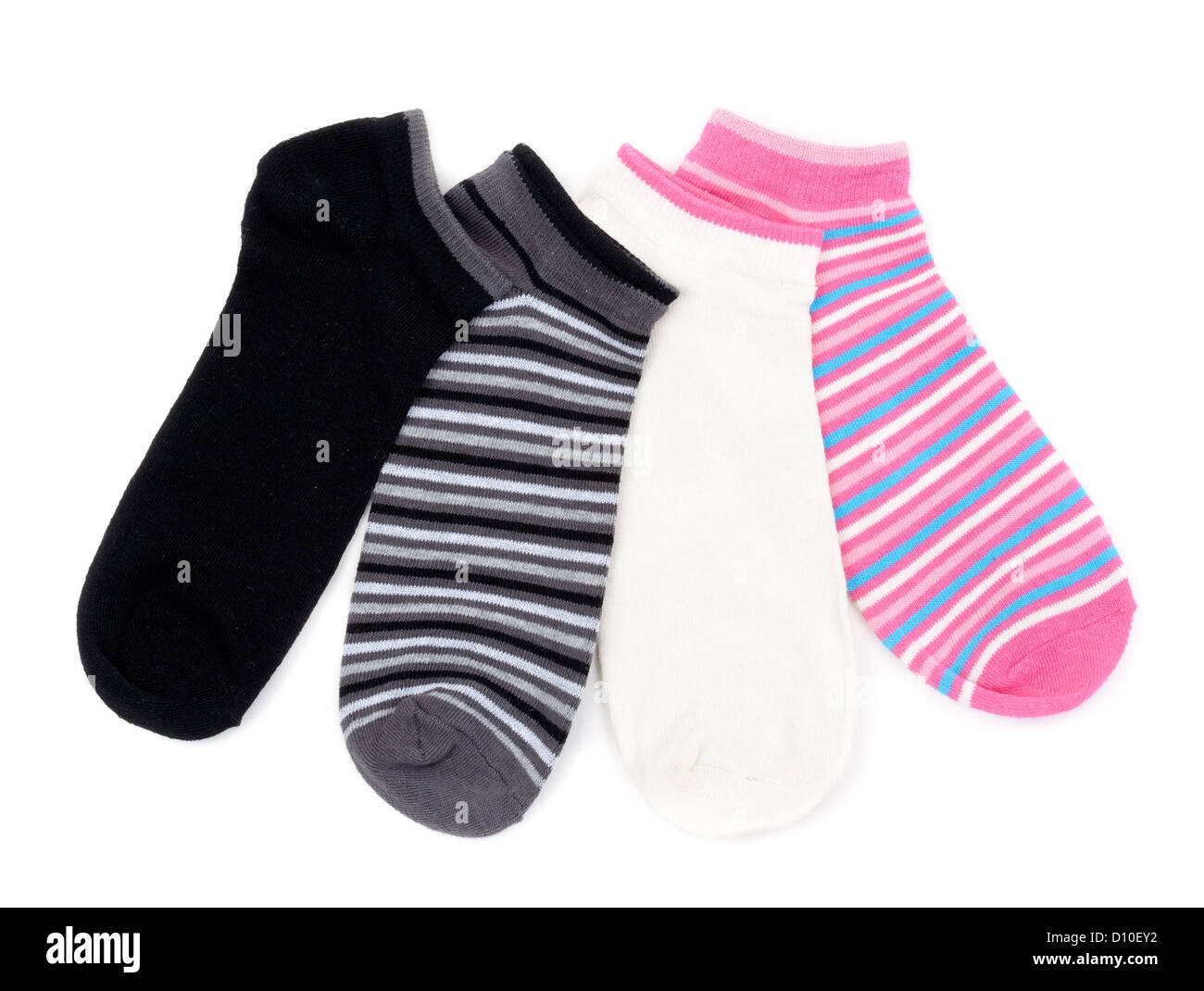 Four colored striped socks isolated on white background Stock Photo - Alamy