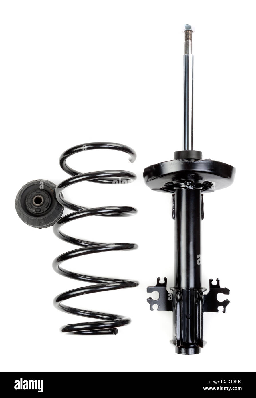 Set shock absorber with spring and thrust bearing. Isolate on white ...