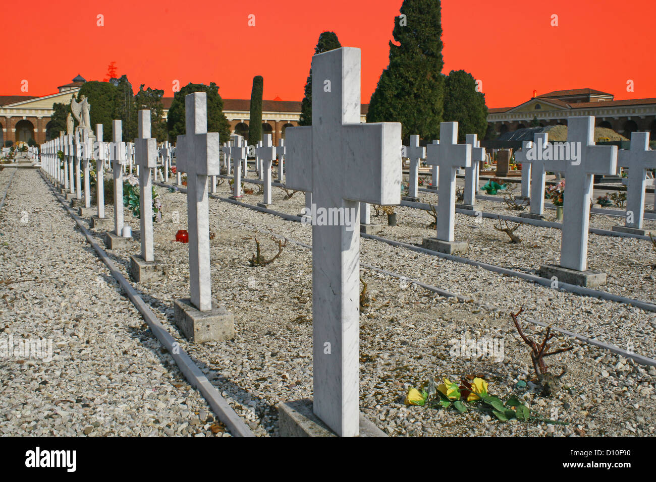 graves headstones and crucifixes of a cemetery in Italy Stock Photo - Alamy