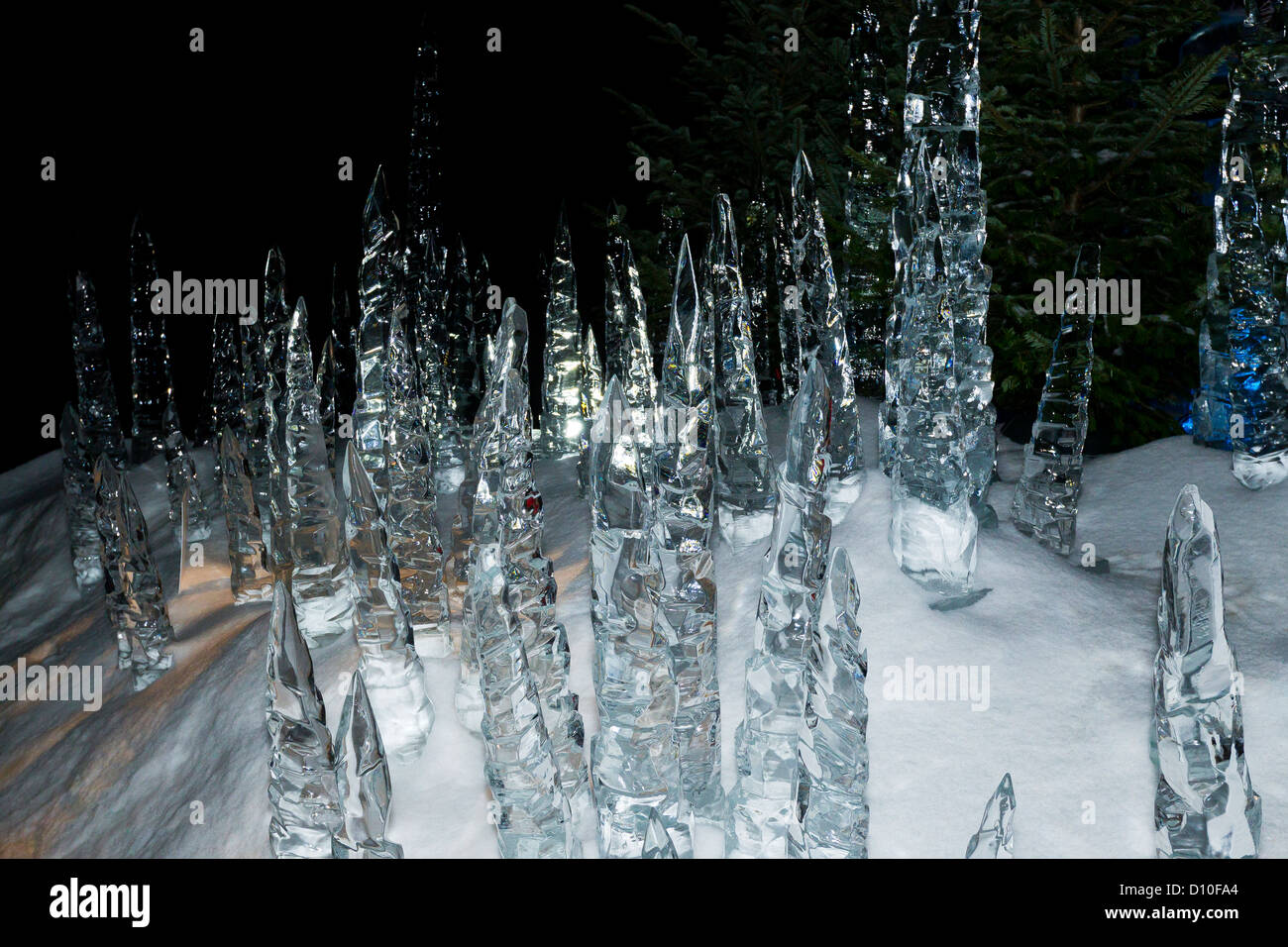 Carved Ice Sculpture Of A Stalagmite Forest In The ice Kingdom At The ...