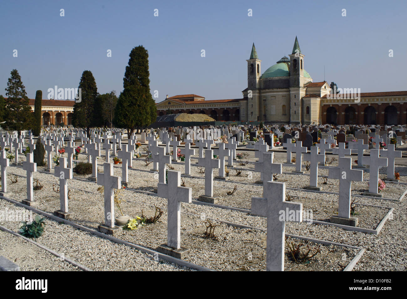 graves headstones and crucifixes of a cemetery in Italy Stock Photo - Alamy