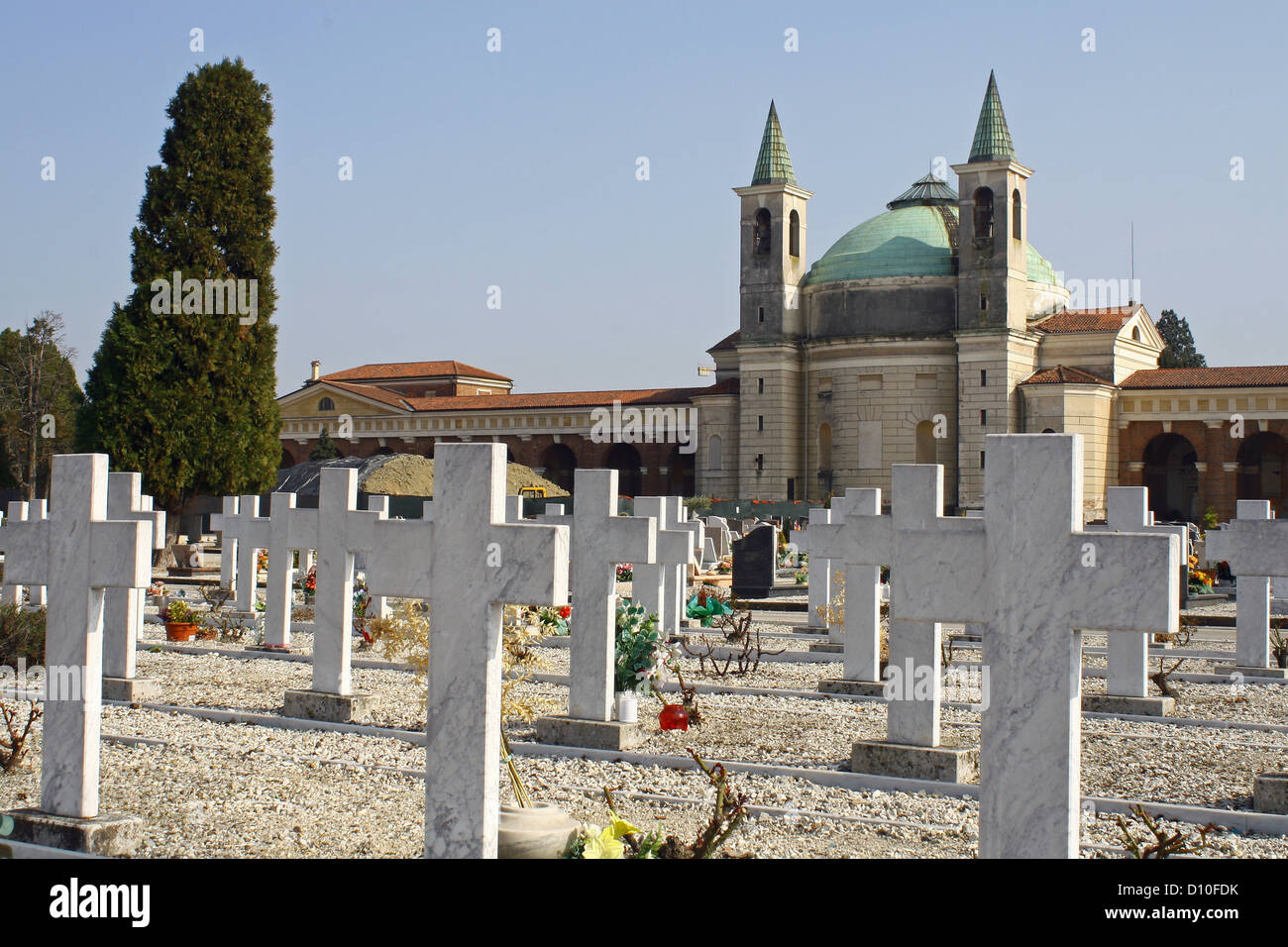 graves headstones and crucifixes of a cemetery in Italy Stock Photo - Alamy