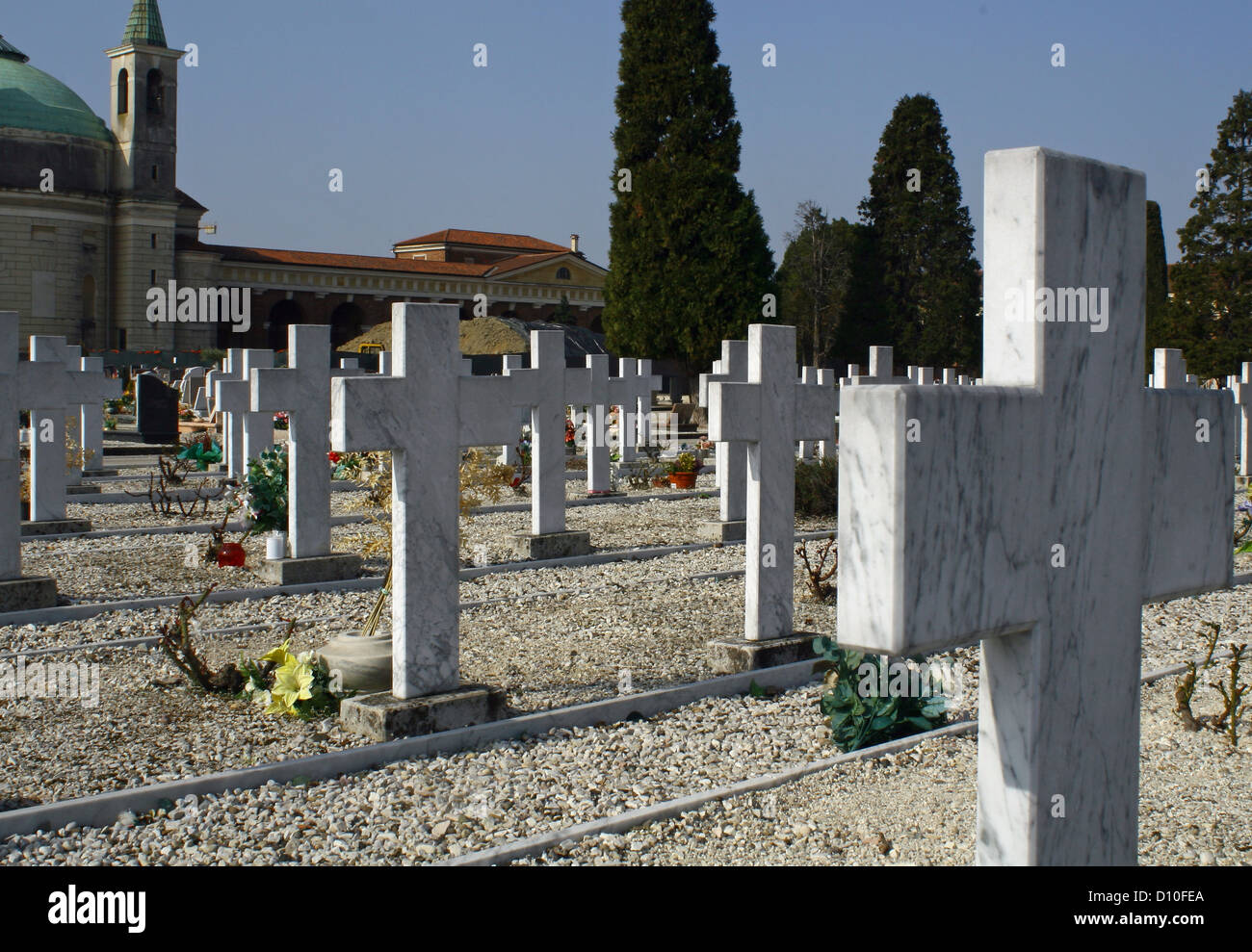 graves headstones and crucifixes of a cemetery in Italy Stock Photo - Alamy