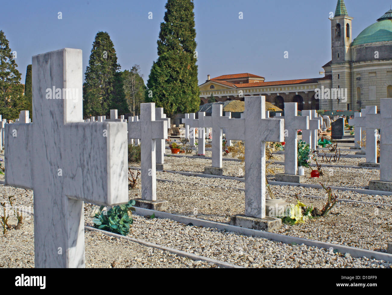 graves headstones and crucifixes of a cemetery in Italy Stock Photo - Alamy