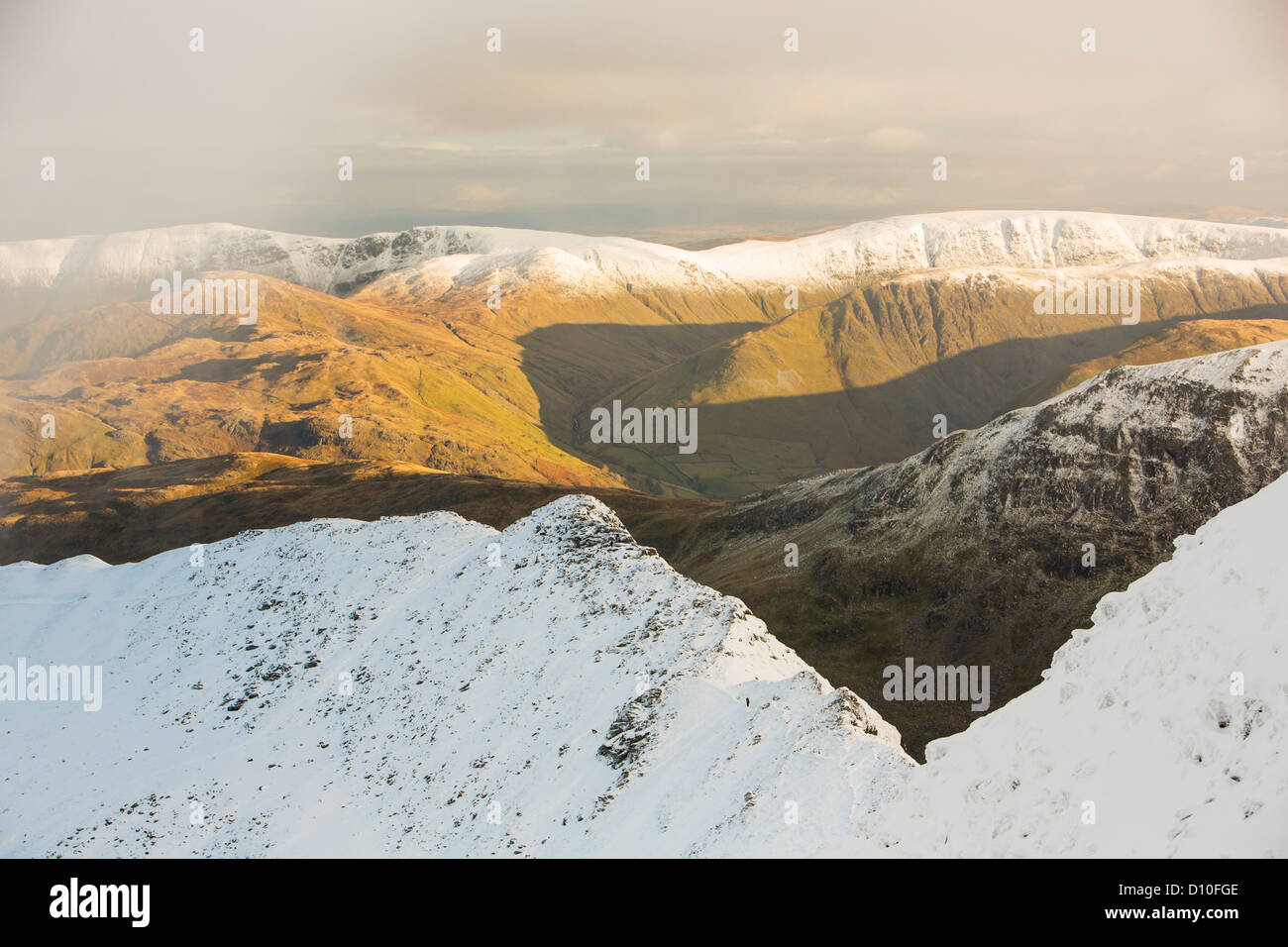 Striding Edge on Helvellyn in the Lake District looking towards the ...