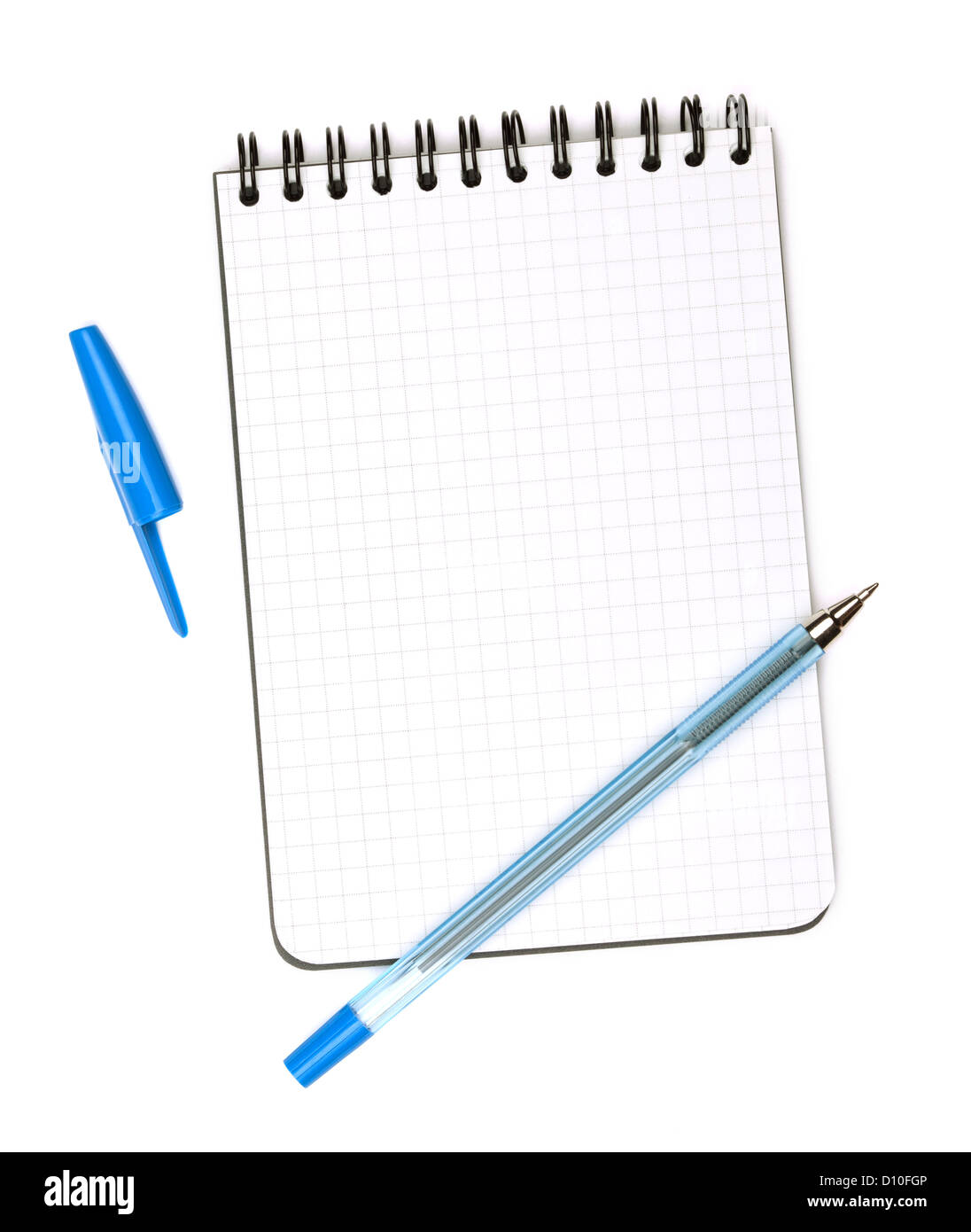 Blue pen on notepad. Isolated on white background Stock Photo - Alamy