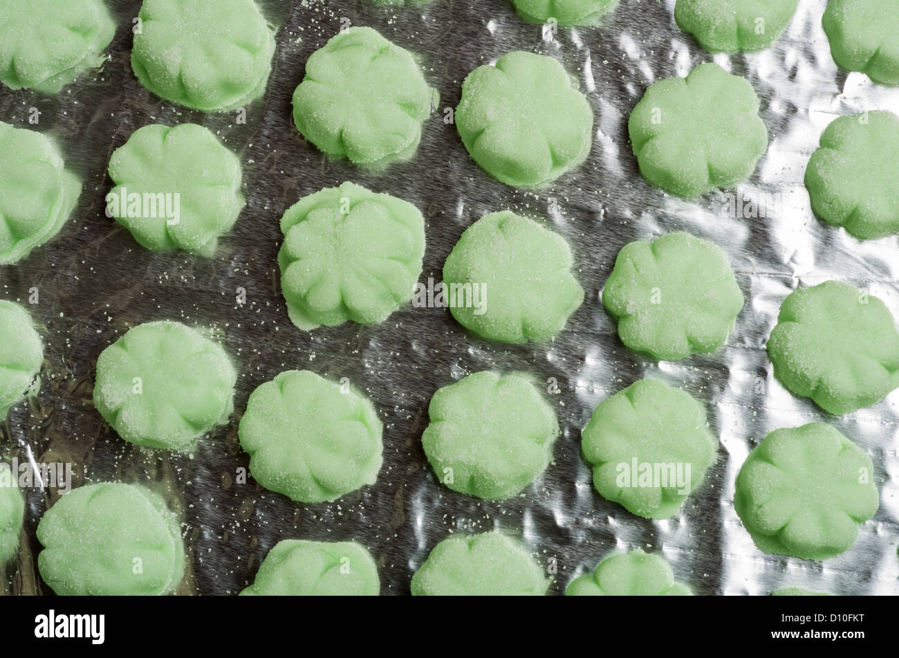 Tray of green candy mints ready to eat Stock Photo - Alamy