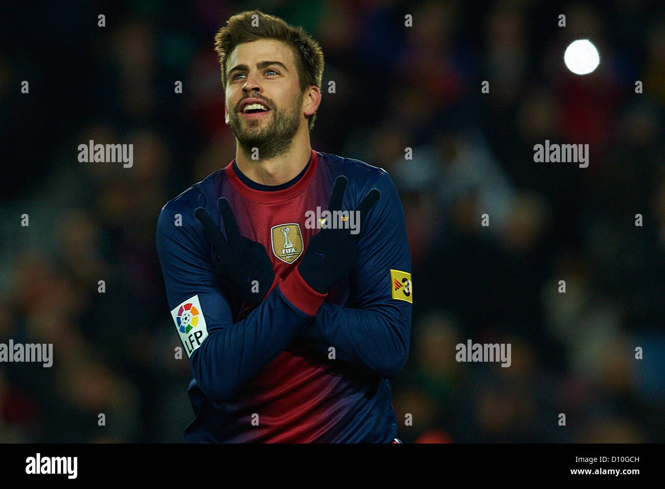 Gerard Pique (FC Barcelona) reacts after scoring against Athletic Bilbao, during La Liga soccer ...