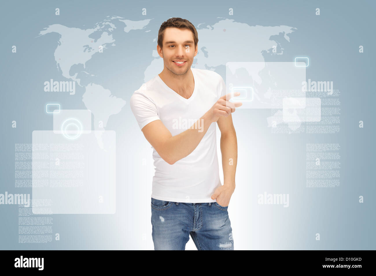 handsome man working with touch screen Stock Photo - Alamy