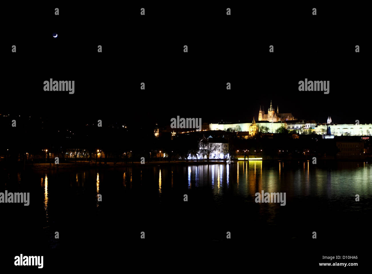 night prague lights in water Stock Photo - Alamy
