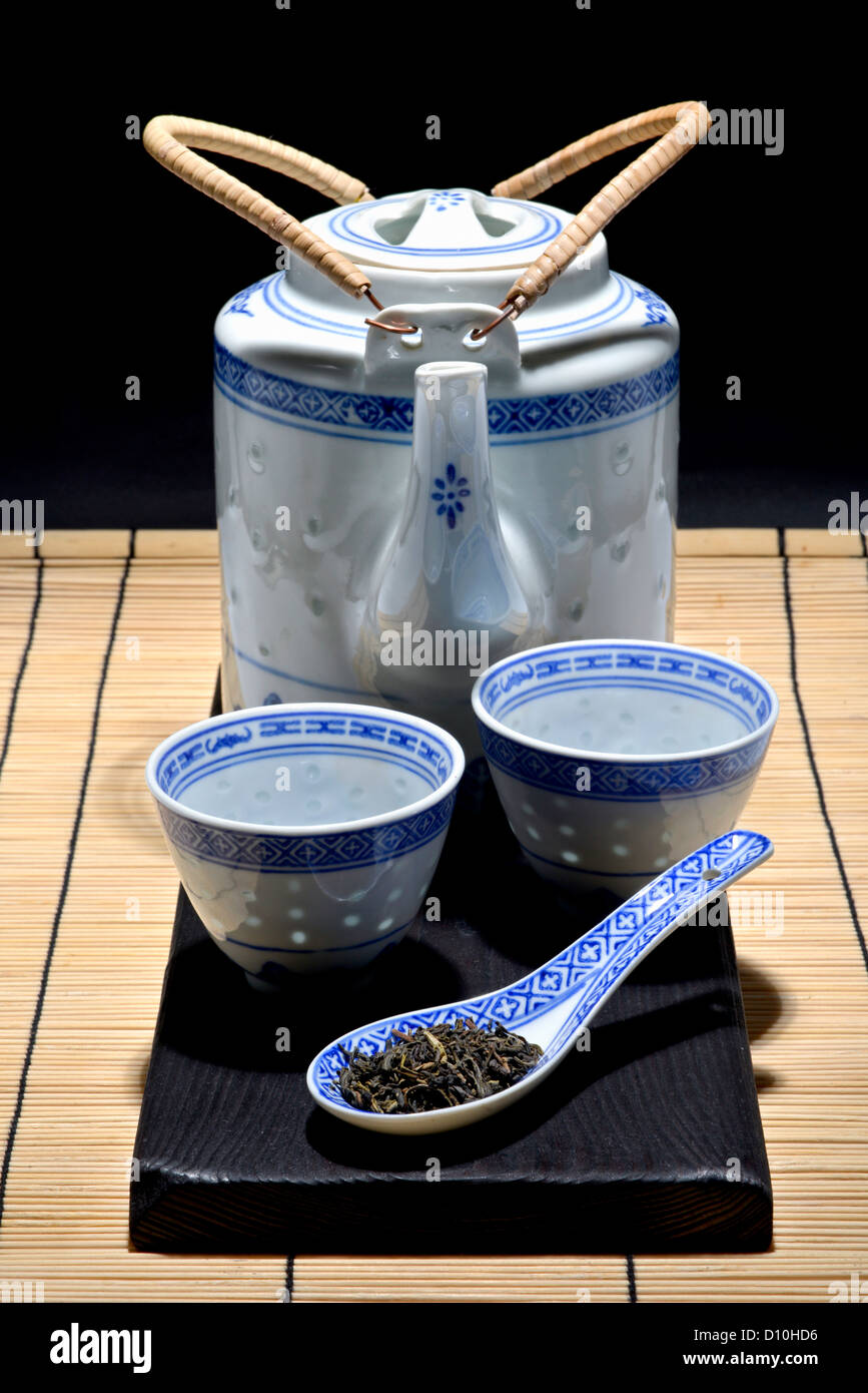 rice pattern Chinese tea set with jasmine tea Stock Photo - Alamy