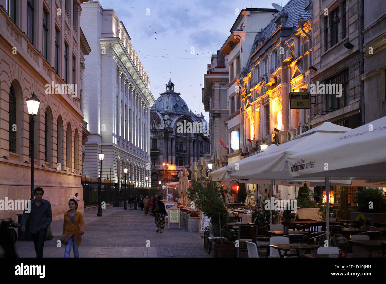 Bucharest, Romania, restaurants and pubs in the Strada Lipscani Stock ...