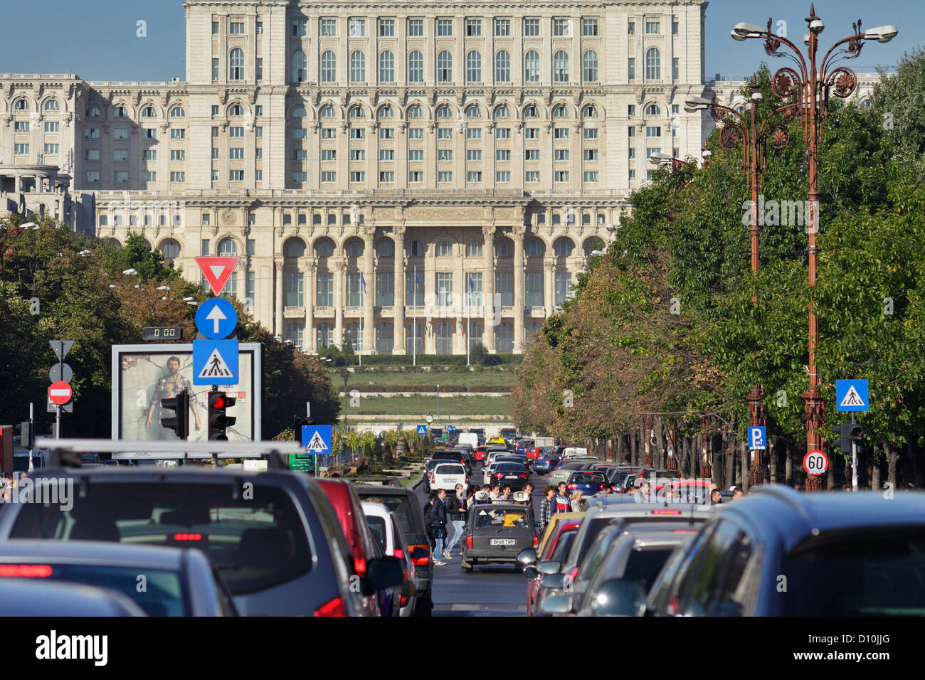 Bucharest, Romania, rush-hour traffic on the Boulevard of the unit, in ...