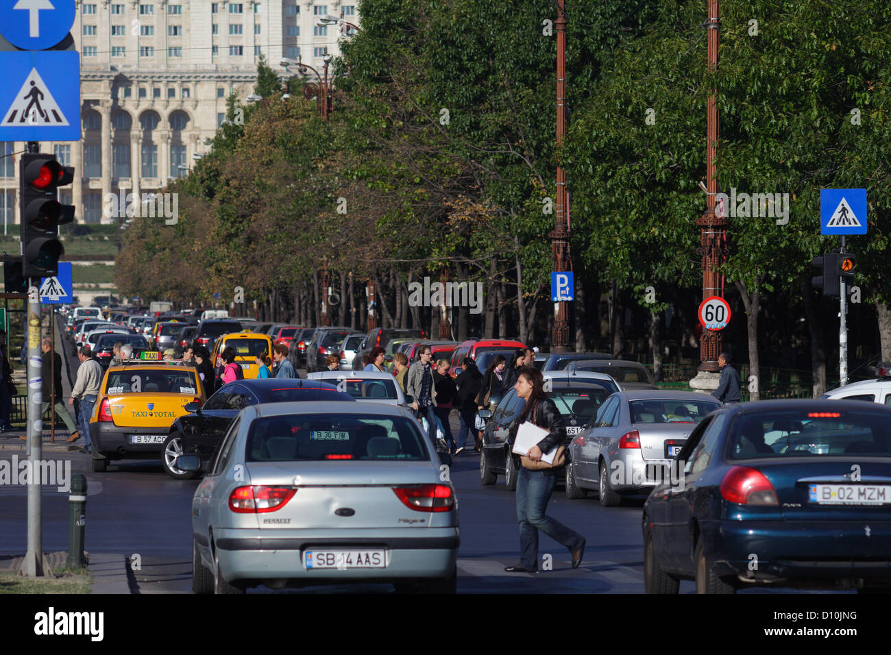 Bucharest, Romania, rush-hour traffic on the Boulevard of the unit, in ...