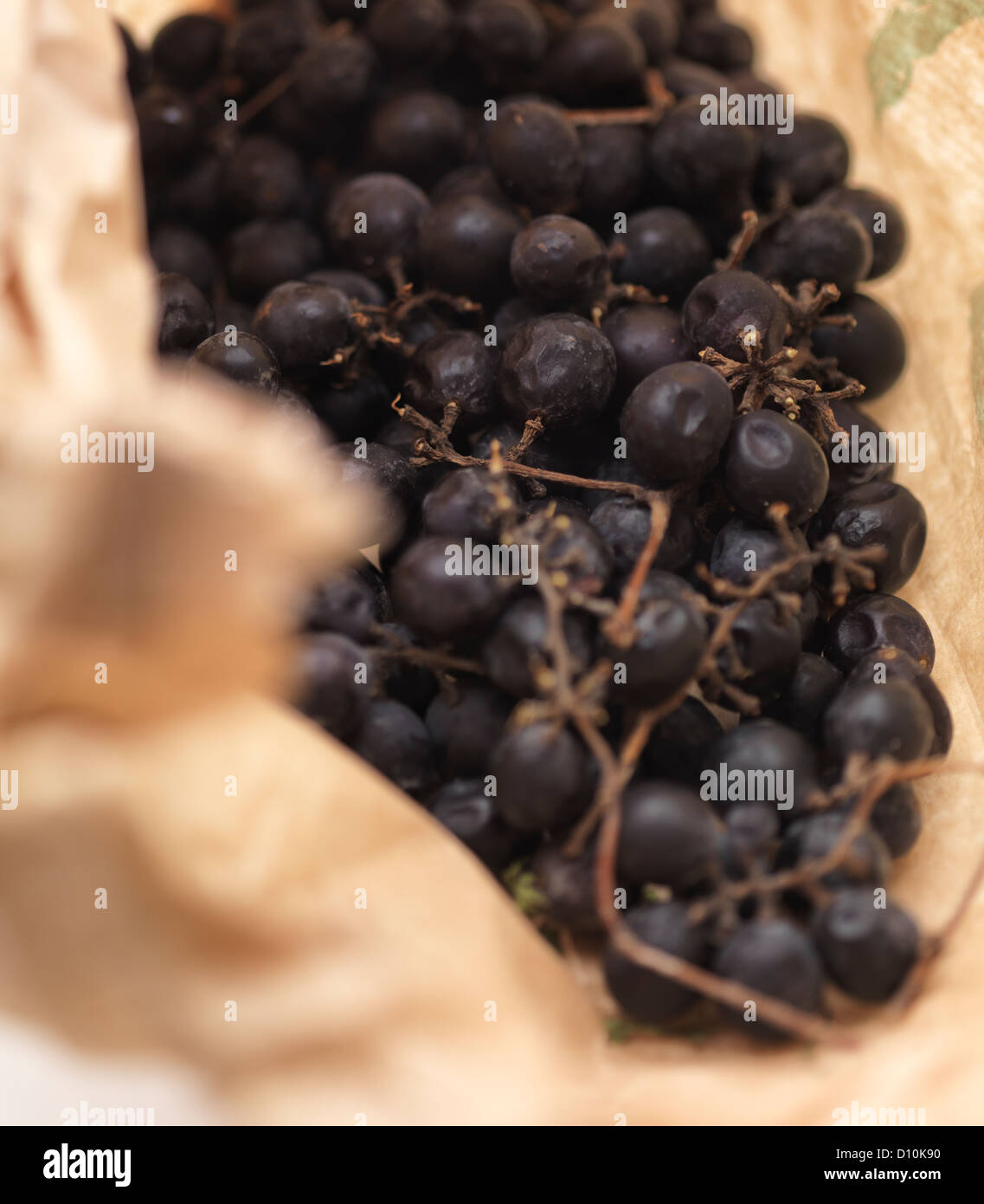 bunch of black grapes in a bag of paper Stock Photo - Alamy