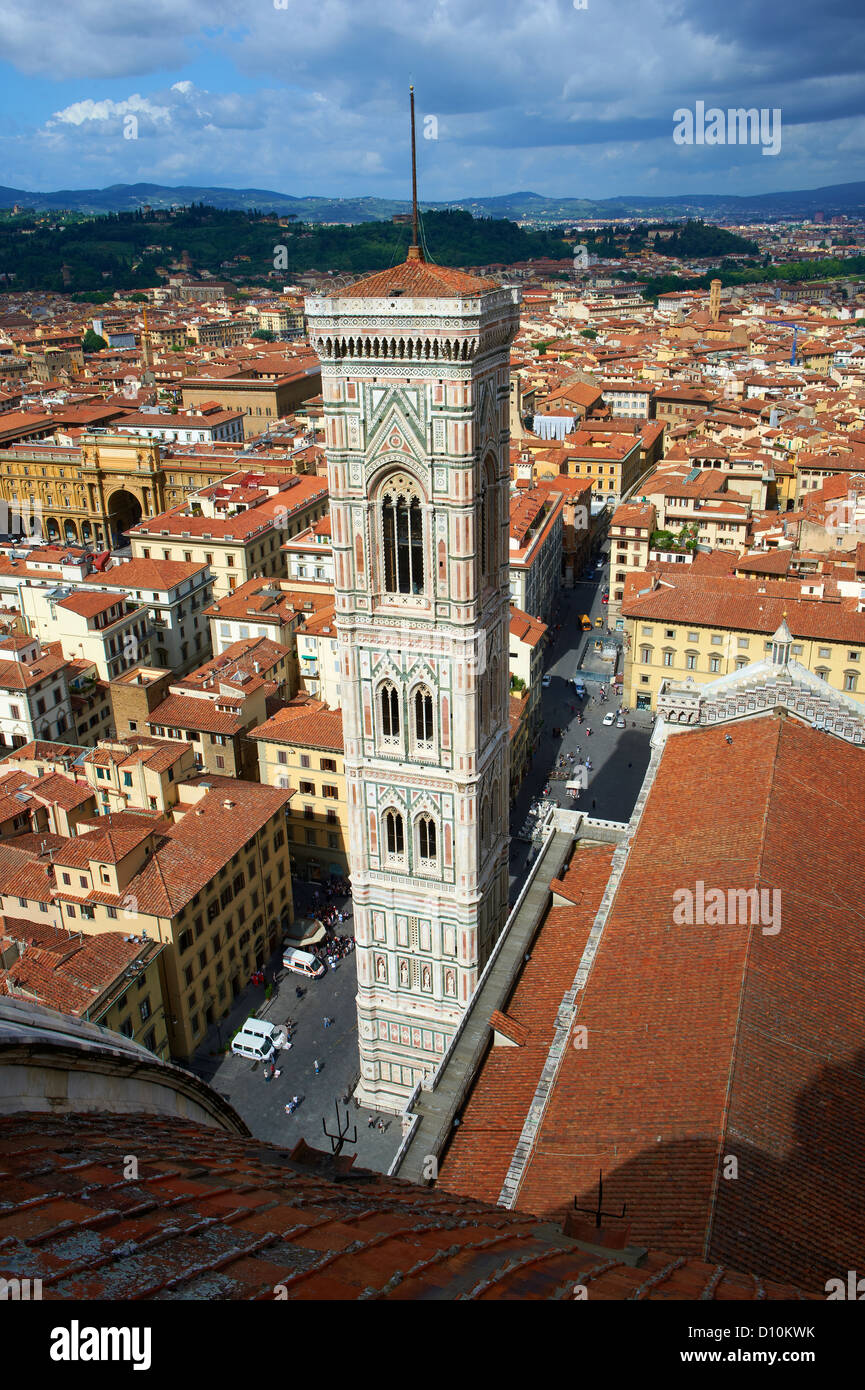 Roof top view of Florence and The Florence Duomo bell tower (campanile ...