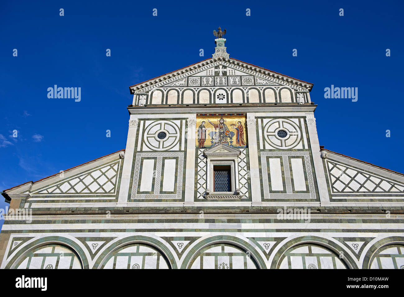 The facade of the Romanesque San Miniato al Monte Basilica, Florence ...