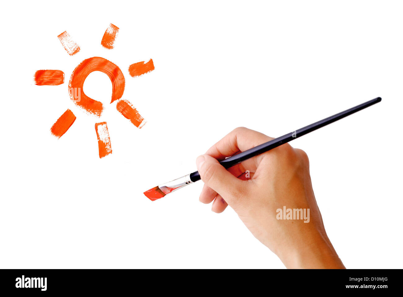 Sun, painted in red paint with the artist's hand and brush Stock Photo ...