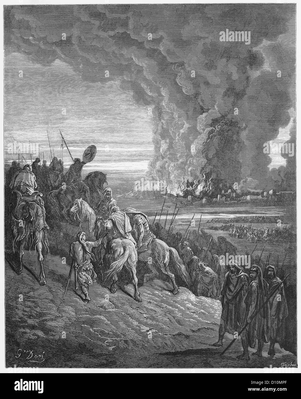 Joshua burns the town of Ai Stock Photo - Alamy