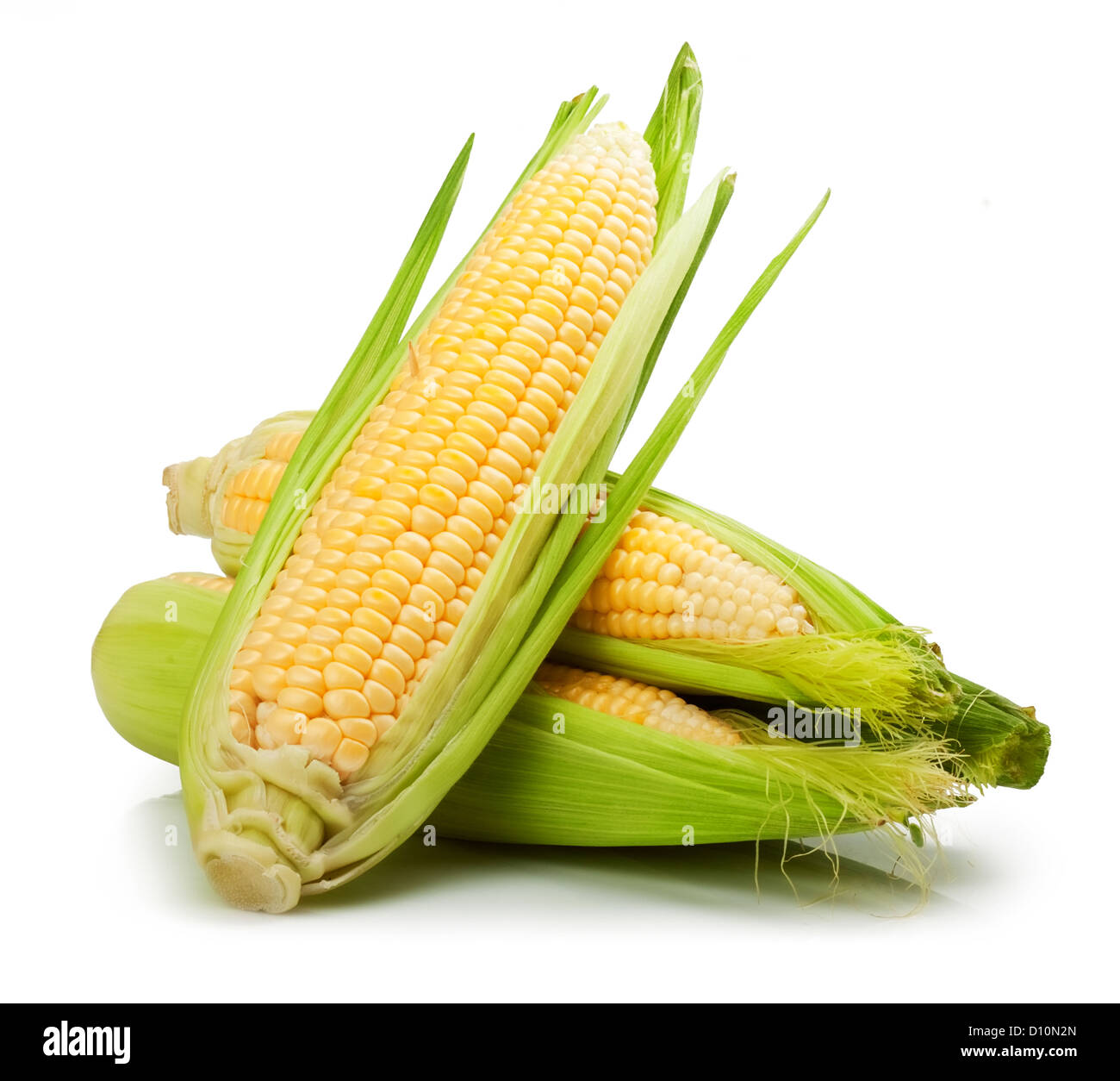 fresh corn fruits with green leaves isolated on white background Stock ...