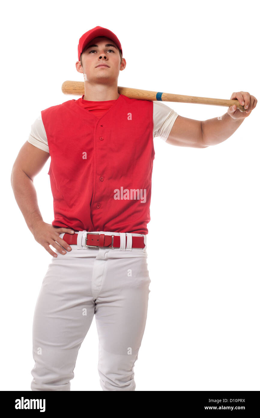 Baseball player with bat. Studio shot over white Stock Photo - Alamy