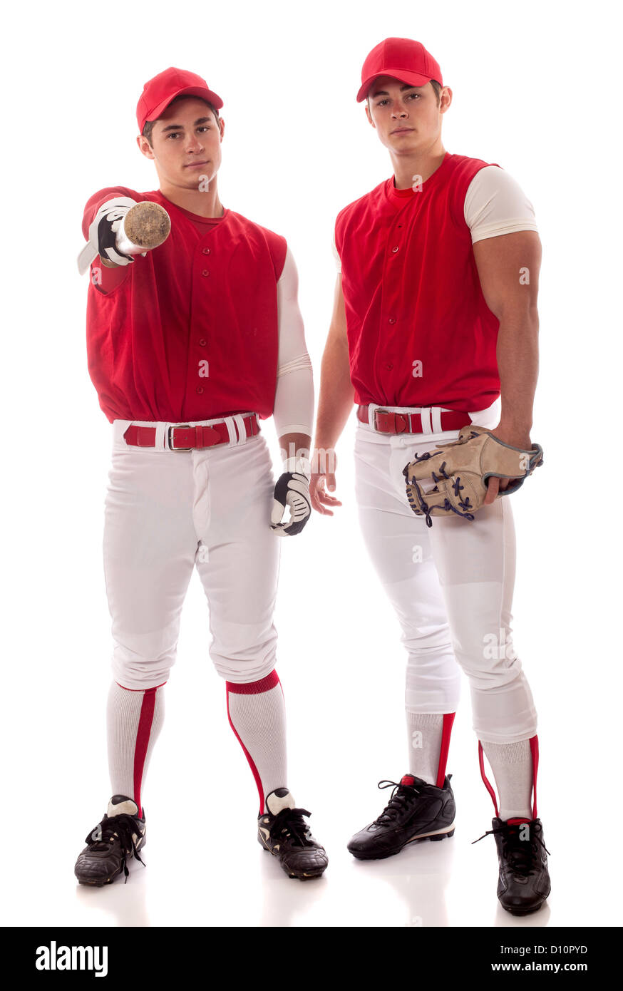 Two baseball teammates. Studio shot over white Stock Photo - Alamy