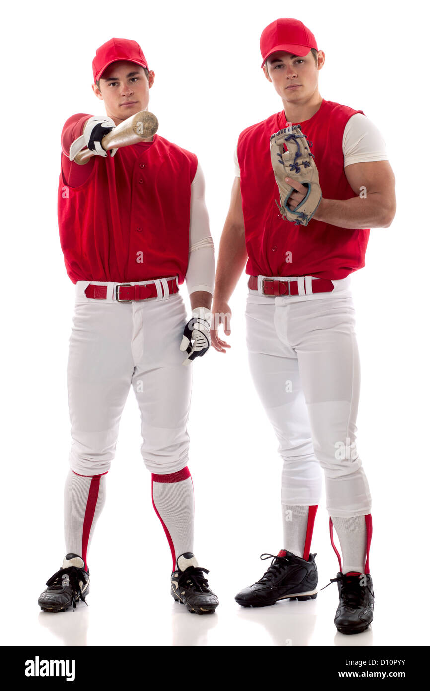 Two baseball teammates. Studio shot over white Stock Photo - Alamy