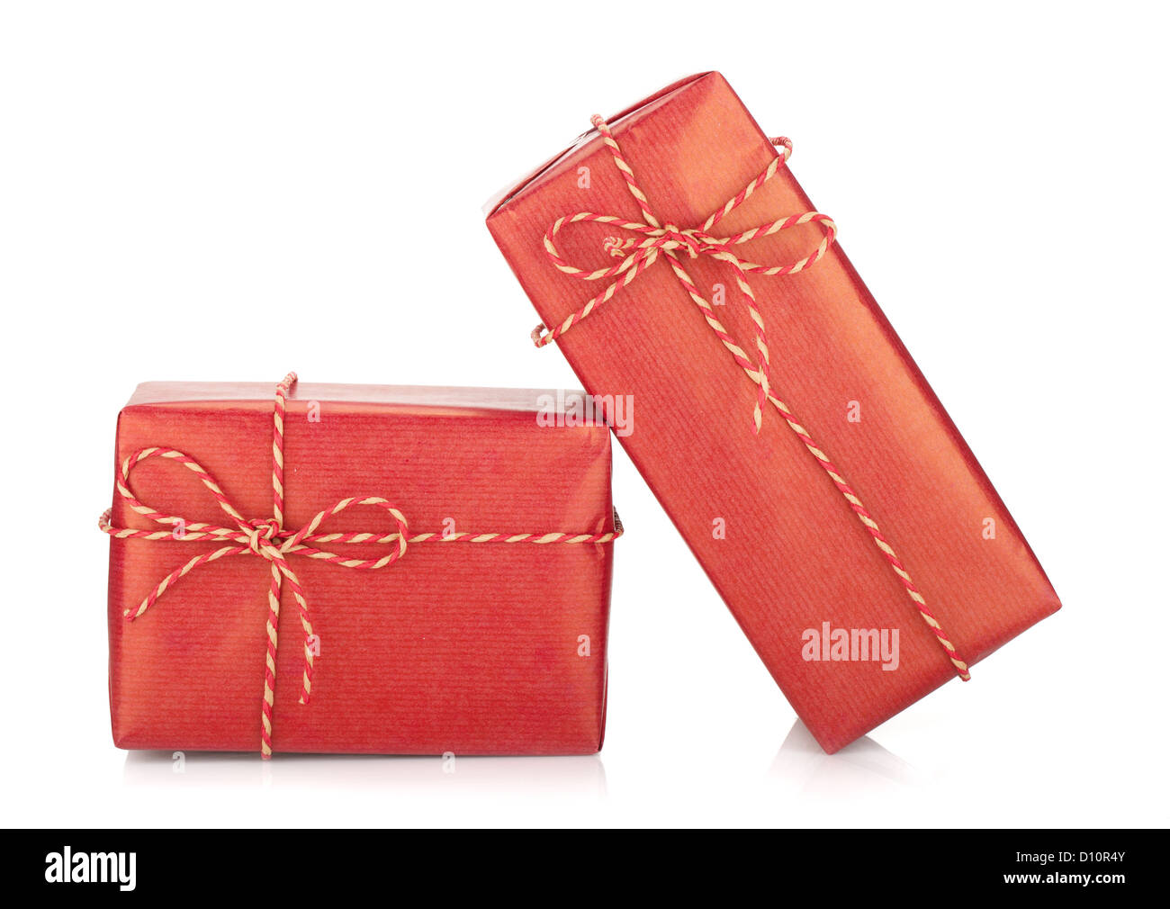 Two christmas gift boxes. Isolated on white background Stock Photo - Alamy