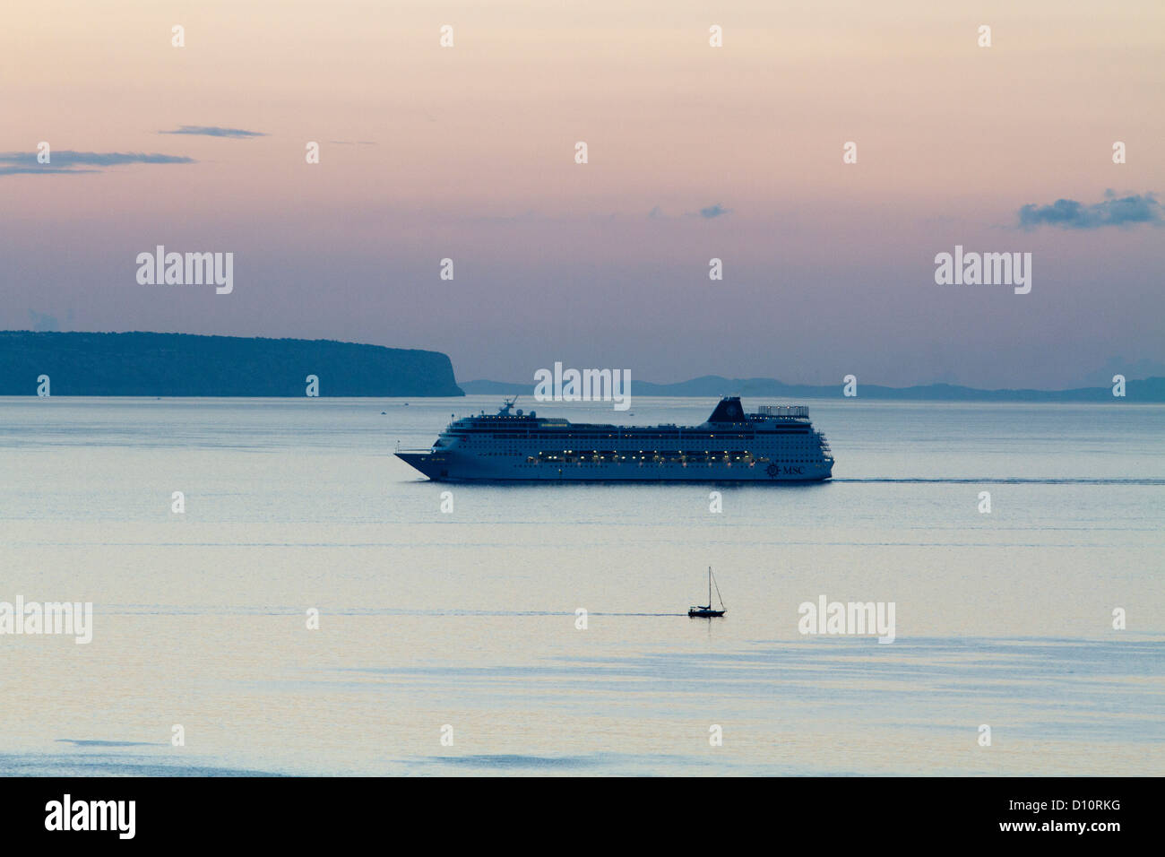 cruise ship sunrise misty Mallorca balearic islands Spain europe Stock ...