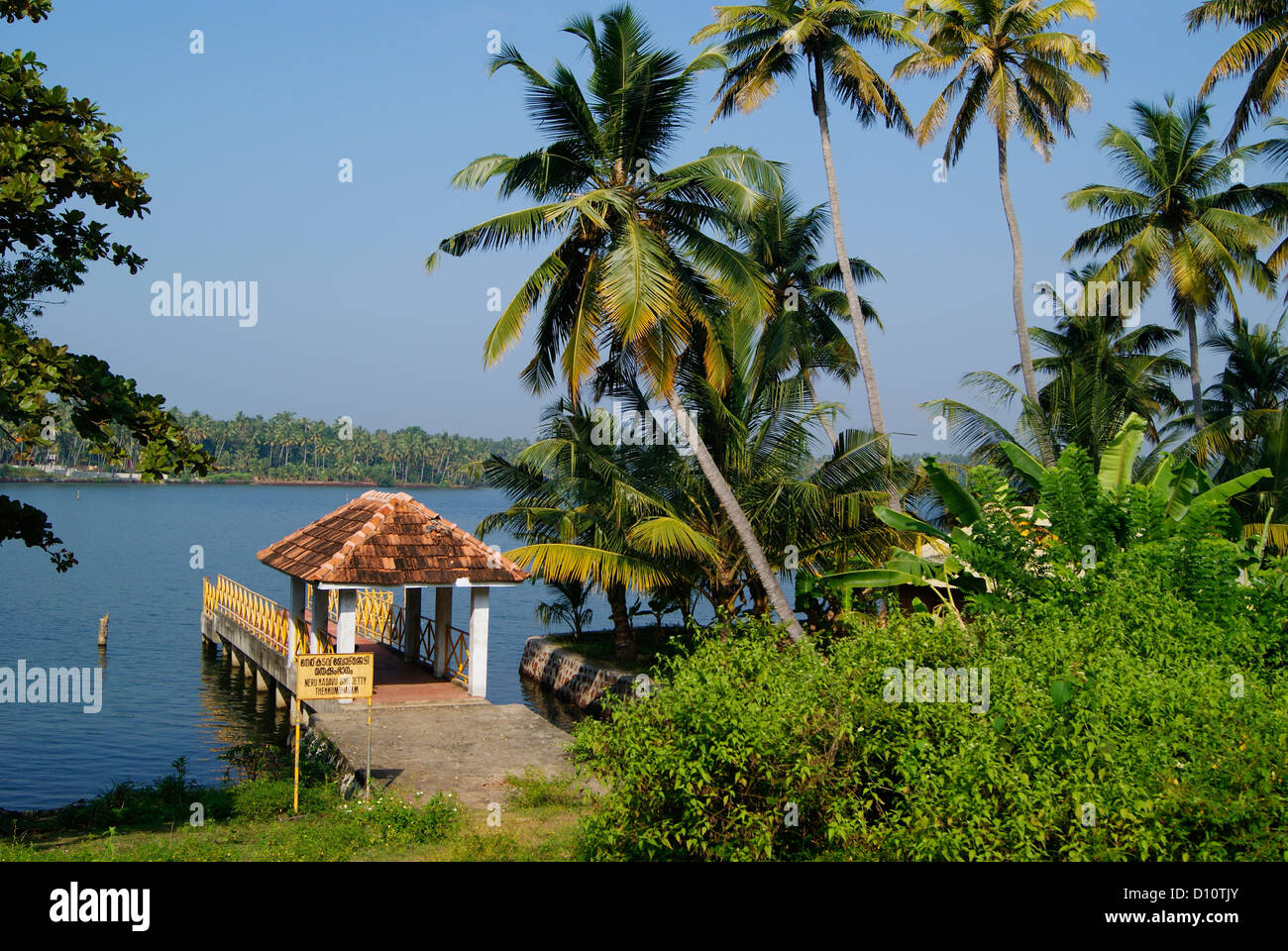 Boat Jetty on the shore of Kerala Backwaters in India Surrounded by ...