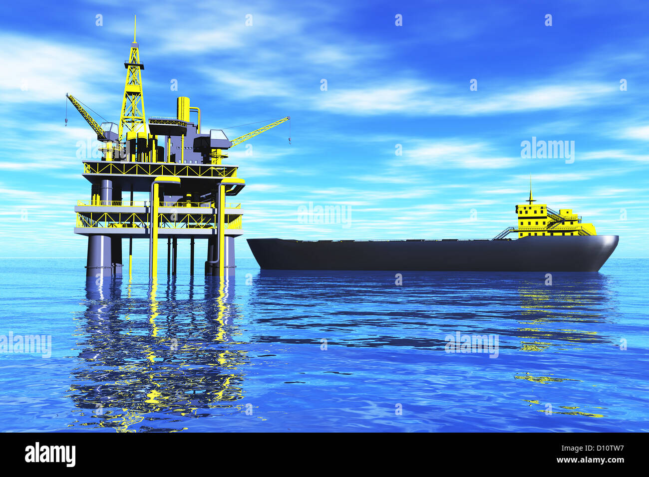Oil Platform and Tanker in the Sea 3D render Stock Photo - Alamy