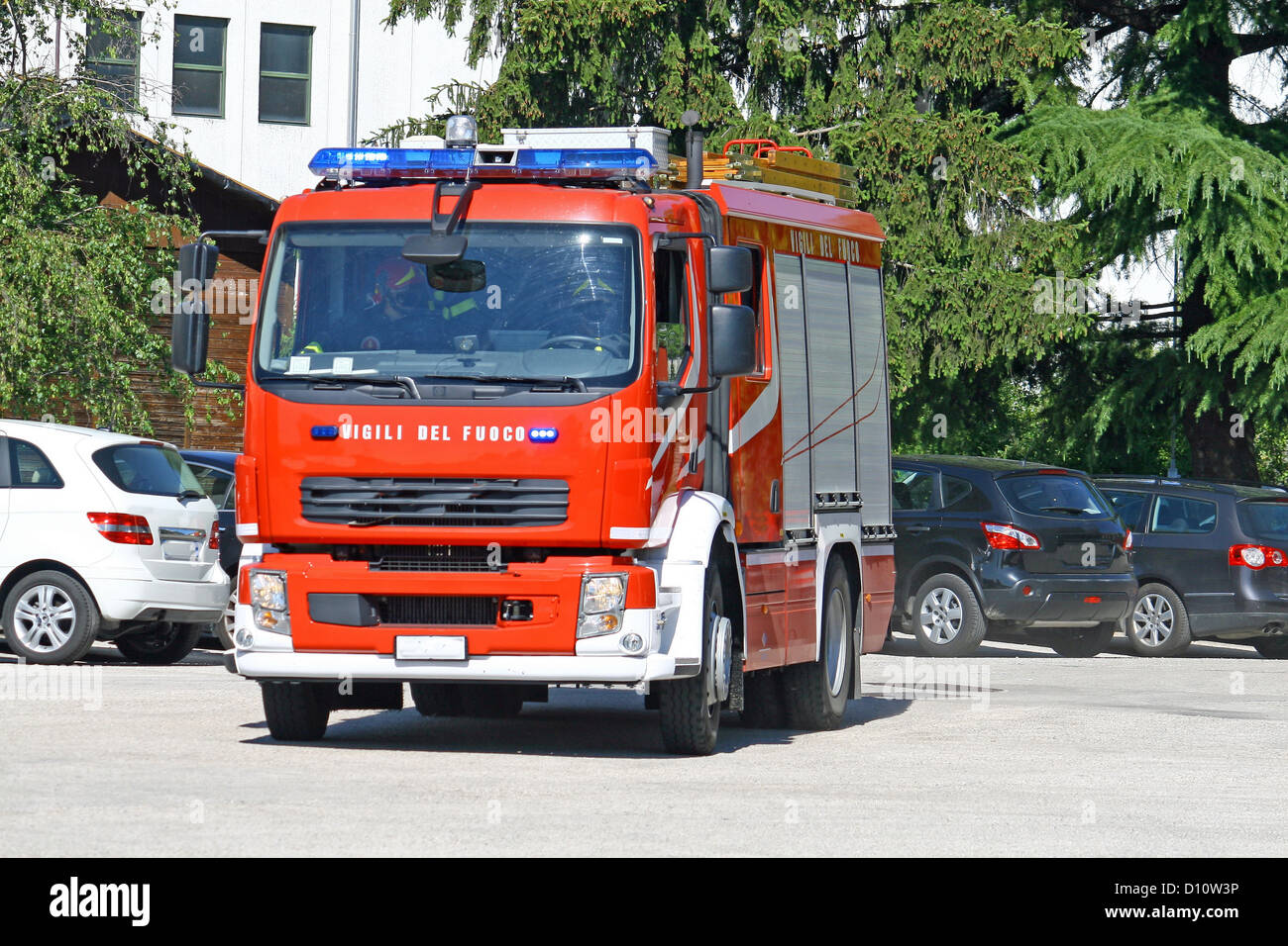 italian fire engine truck running during a mission Stock Photo - Alamy