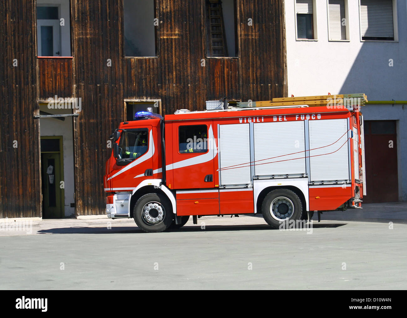 italian fire engine truck running during a mission Stock Photo - Alamy