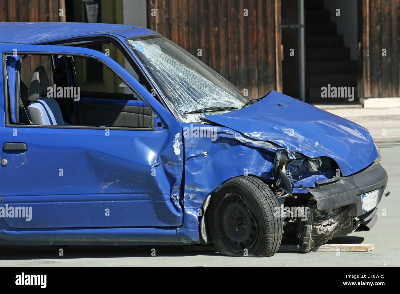 blue car destroyed in a traffic accident Stock Photo - Alamy