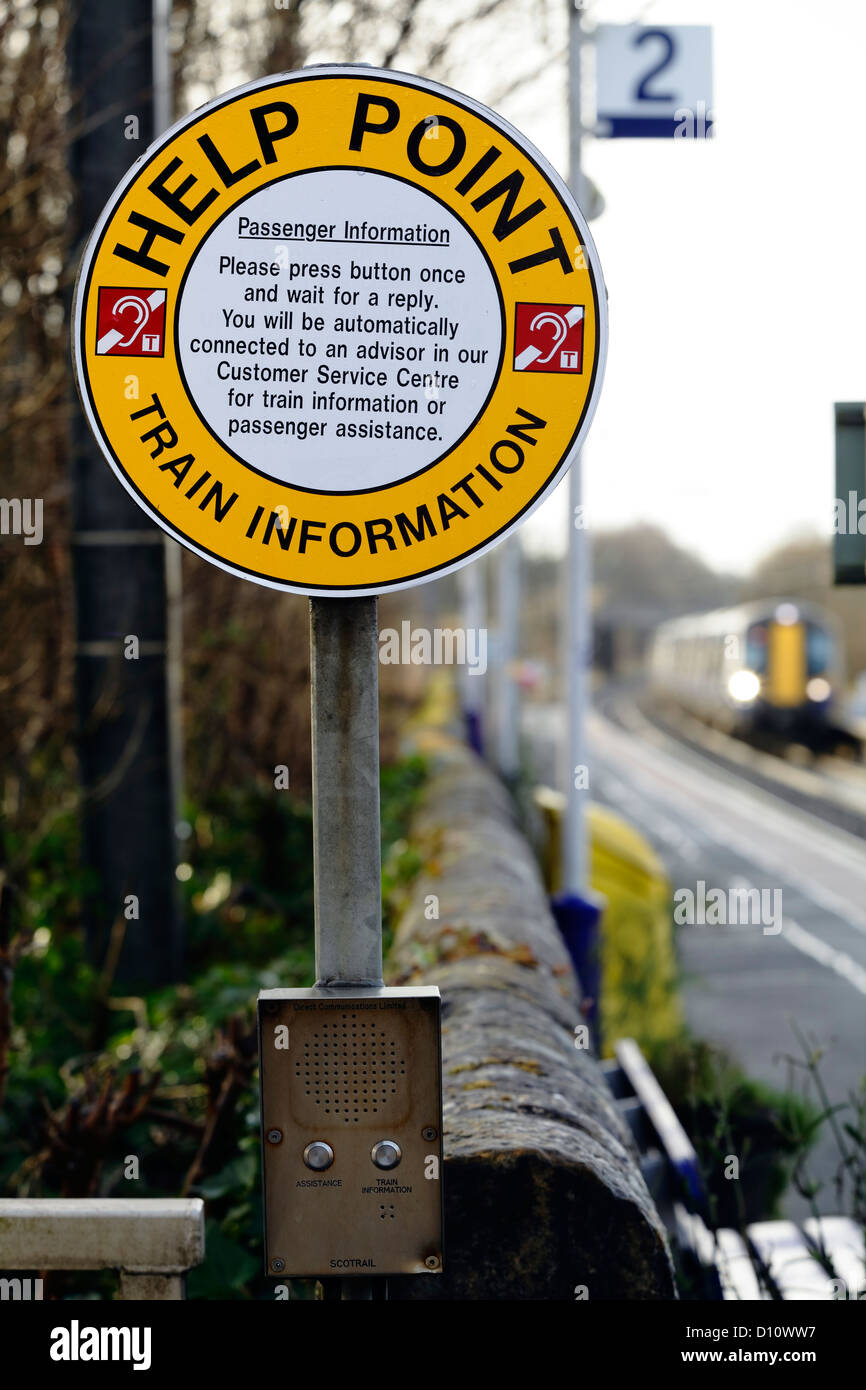Passenger Help Point on a platform at a rural Scotrail Train Station ...