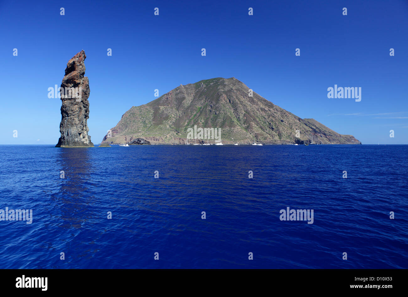 The rock called "La Canna" at Filicudi island, Aeolian islands, Sicily ...