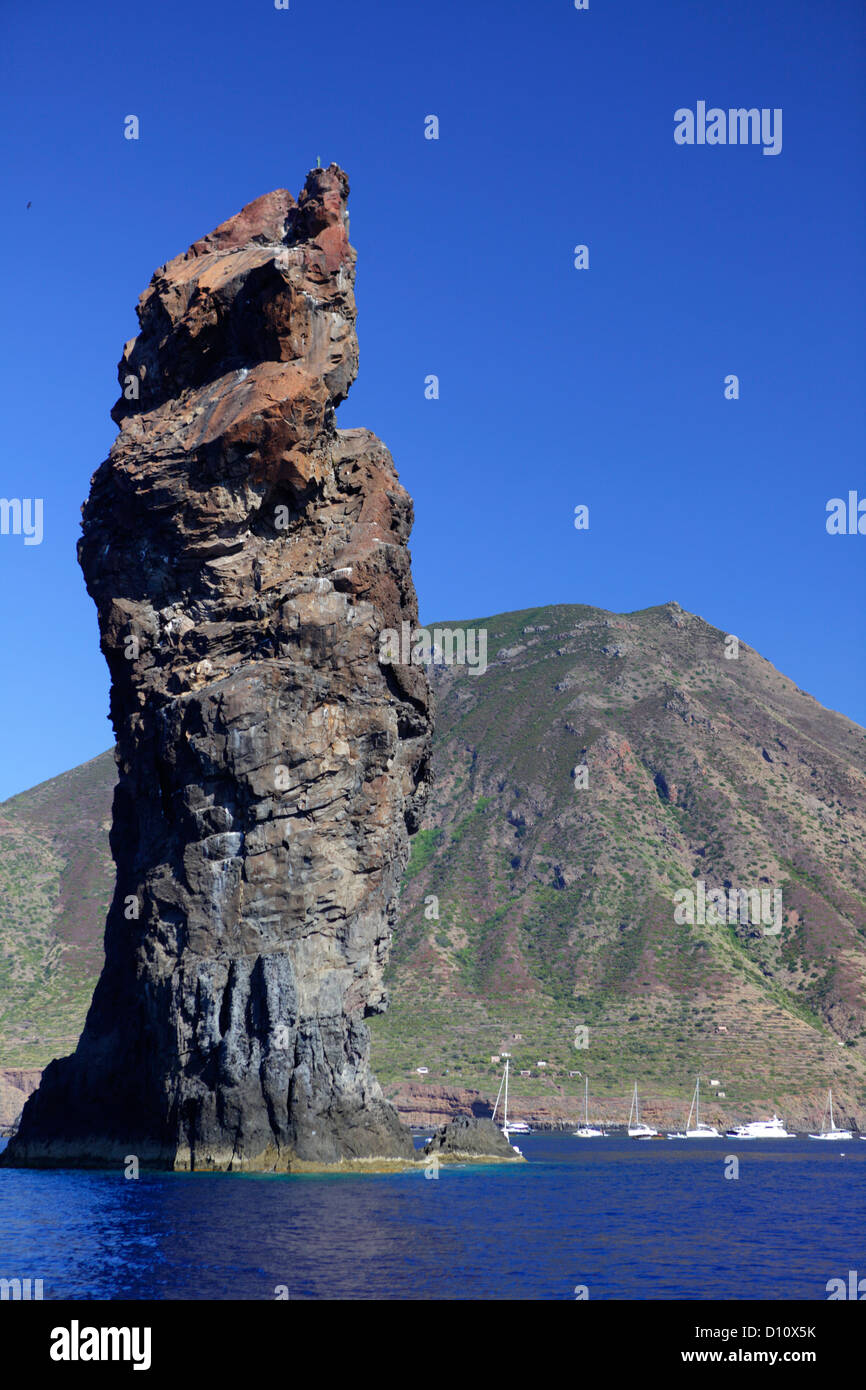 The rock called "La Canna" at Filicudi island, Aeolian islands, Sicily ...