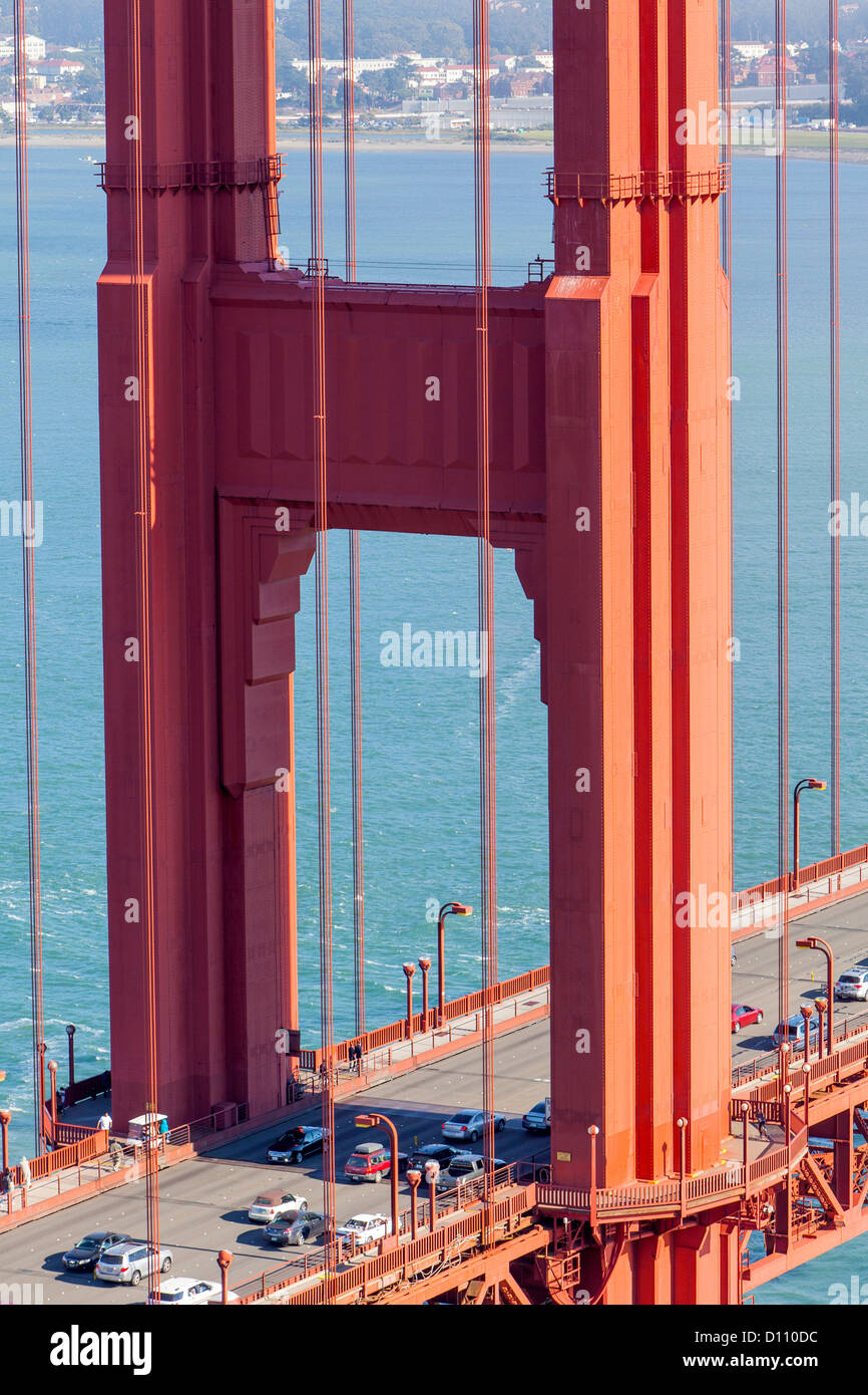 The San Francisco Golden Gate Bridge, pedestrians walking across the ...