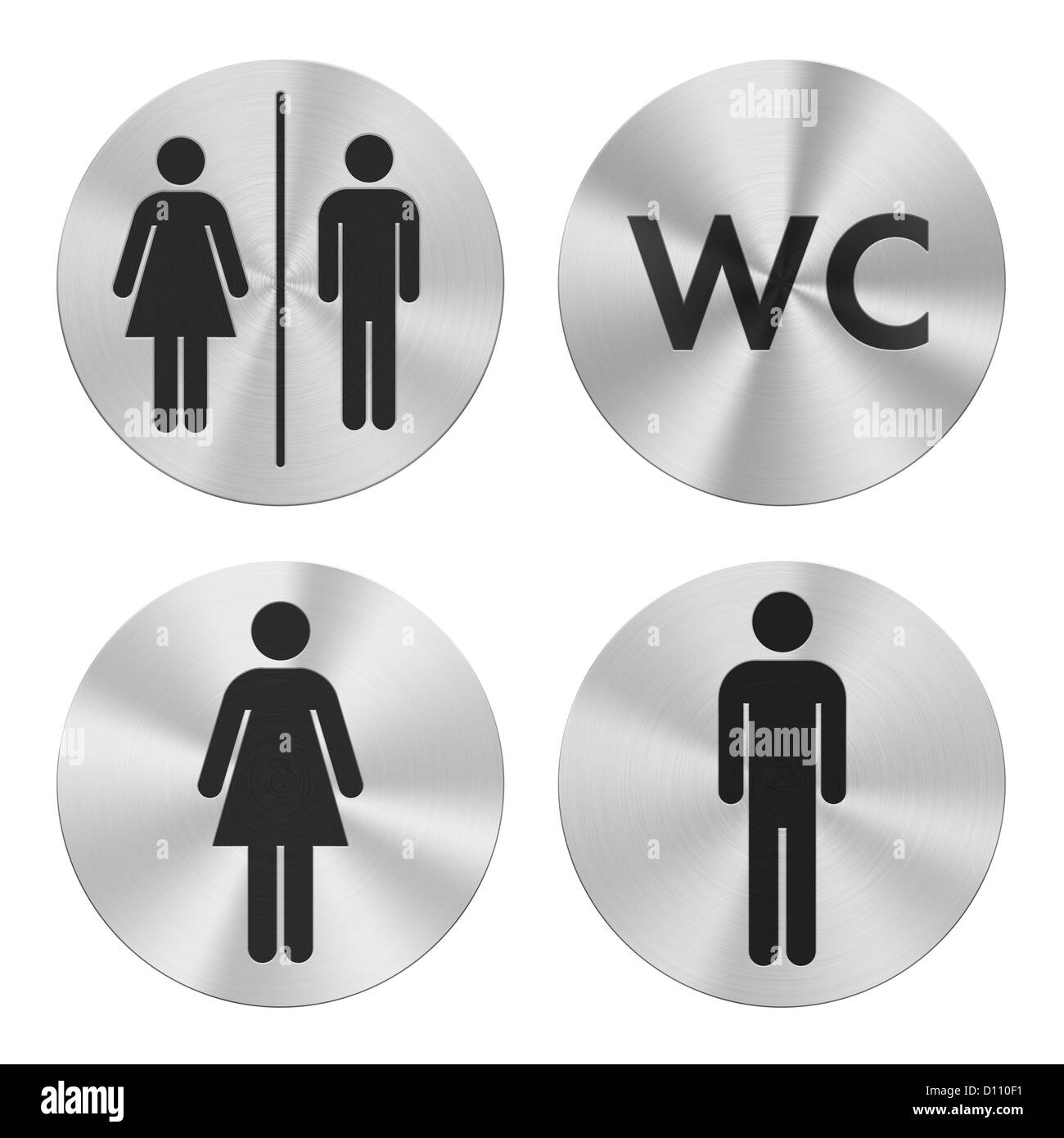 Signs on aluminum plates isolated on white. WC group icons Stock Photo ...
